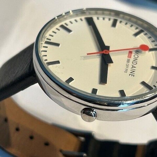 Mondaine mens Swiss railway watch 45mm with black strap | WatchCharts ...