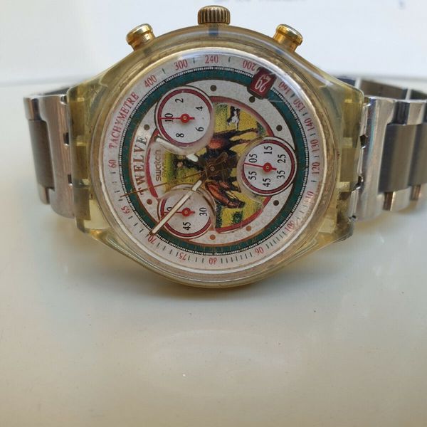 vintage rare swatch twelve chronograph quartz horse dial wristwatch for ...