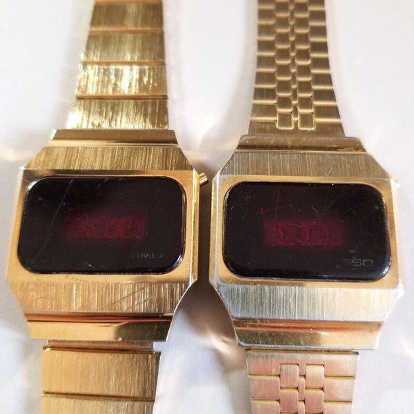 TIMEX & TIMEX SSQ H CELL 2 VINTAGE RARE RED LED DIGITAL QUARTZ MEN'S ...