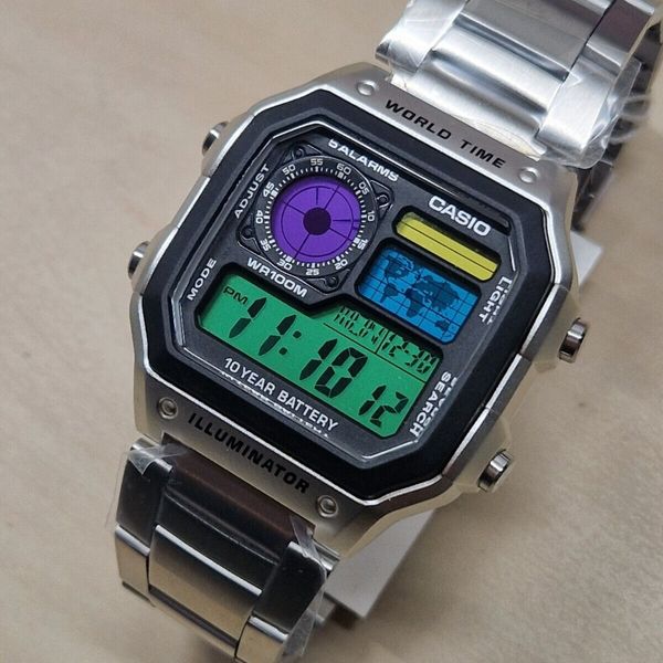 Multi Coloured Casio World Time Illuminator Royale AE-1200WHD Digital ...