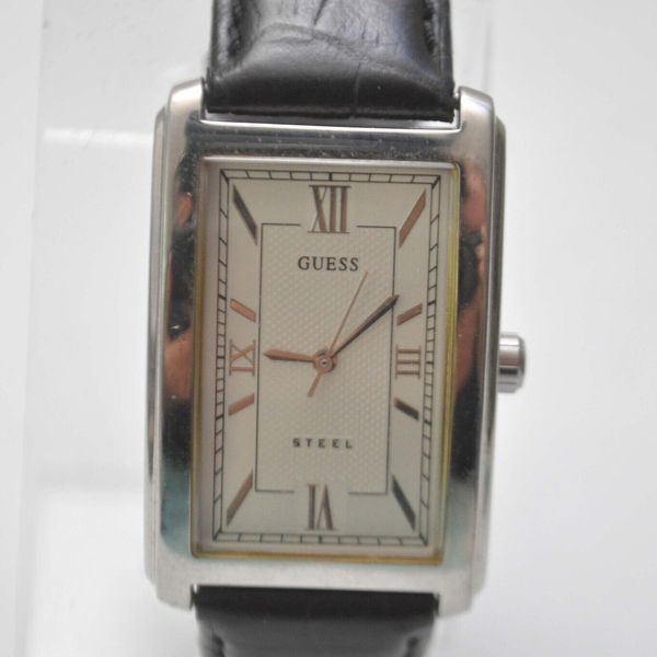 Vintage Guess Steel Rectangle Silver Dial Dress Watch G75862G New ...