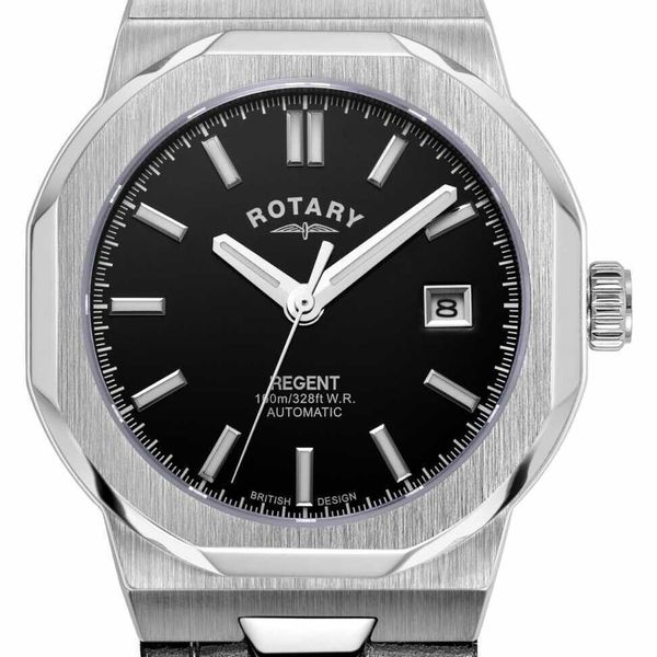 Rotary Men's | Regent | Automatic | Black Dial | Black Leather Strap ...