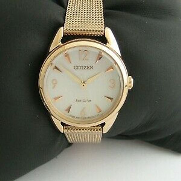 CITIZEN ECO DRIVE WATCH WOMENS E031 R009958 GOLD STAINLESS STEEL MESH ...