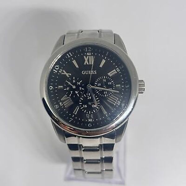 Guess Silver-Tone Black Dial Menâ s Watch Working New Battery ...