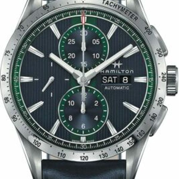 Hamilton Men's H43516641 Broadway Blue Dial 43mm Leather Watch ...