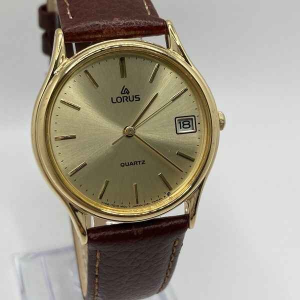 Vintage Lorus By Seiko Menâ s Classic Gold Tone Case Date Leather Band ...