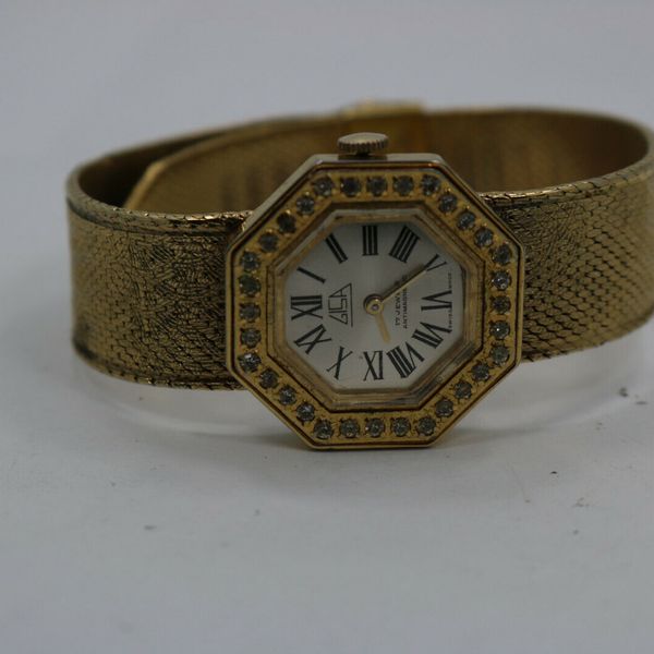 GISA SWISS 17 Jewels USA Antimagnetic Wristwatch Crystal Bezel Gold ...