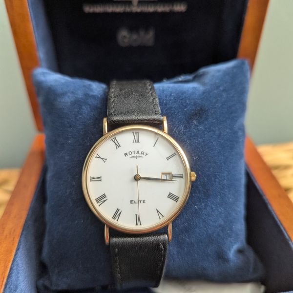 Genuine Rotary Elite 9ct Gold Gents Watch original box & papers ...