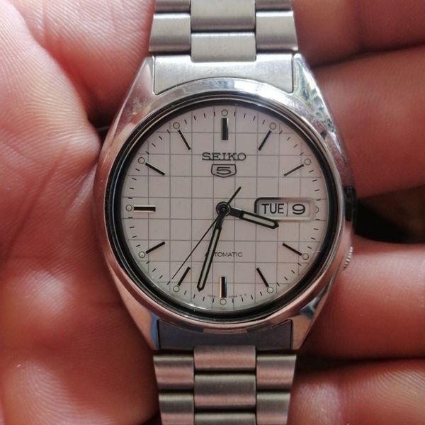 Authentic Seiko 5 White Checkered Dial 37mm Automatic Watch SNXF05K1 ...