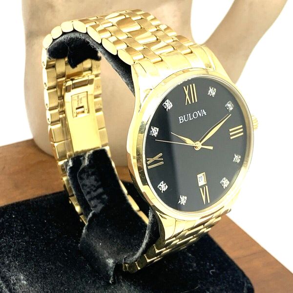 Bulova Men's Watch 97D108 Quartz Gold Tone Stainless Steel Diamond ...