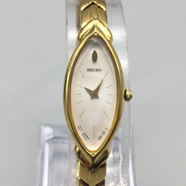 Vintage Seiko Watch Women Gold Tone Oval Dial 2E20-7489 New Battery 6 ...
