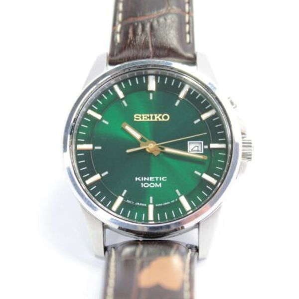 Mens Seiko Kinetic stainless steel wrist watch 5M82-0BA0 leather strap ...