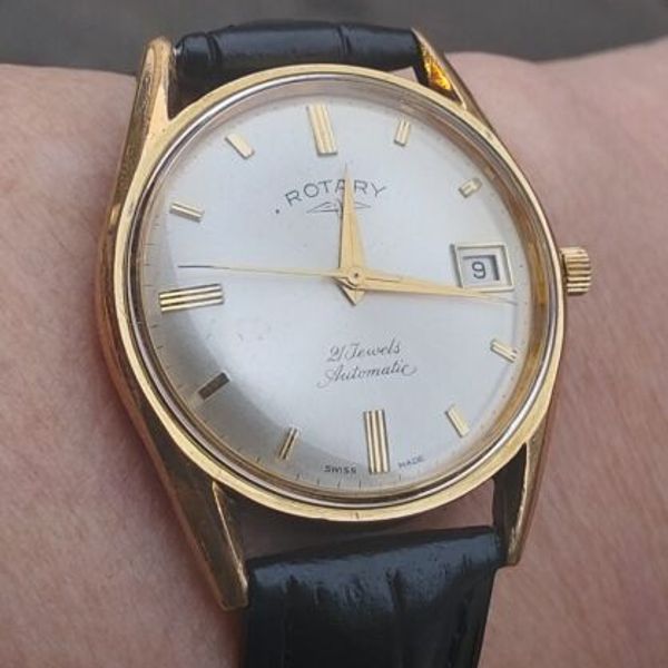 VINTAGE 1960's ROTARY GENTS AUTOMATIC WATCH WITH DATE GOLD PLATED ...