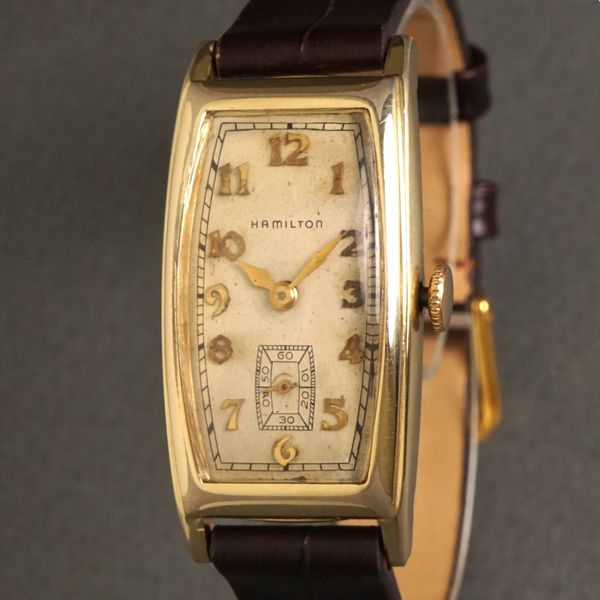 Stunning Hamilton Clark 14K Gold Filled Man's Long Curved Case Watch NO ...