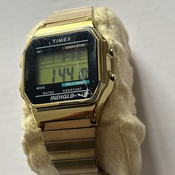 Timex Men's Classic Digital 34mm Watch Gold Tone TESTES & WORKS New ...
