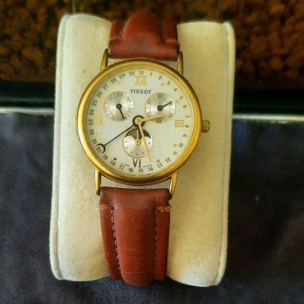VERY RARE TISSOT C 265 MOON PHASE TRIPLE CALENDAR VINTAGE QUARTZ WATCH ...