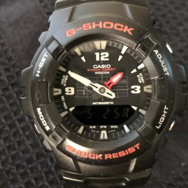 Casio G100-1B Men's G-Shock Ana-Digital Watch Dual Time Black Resin ...