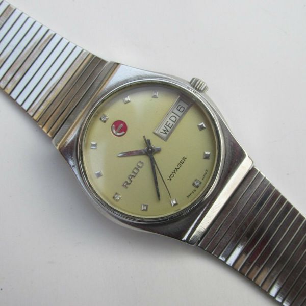 MEN'S RADO VOYAGER AUTOMATIC 2836-2 17J DAY-DATE YELLOW DIAL WATCH ...