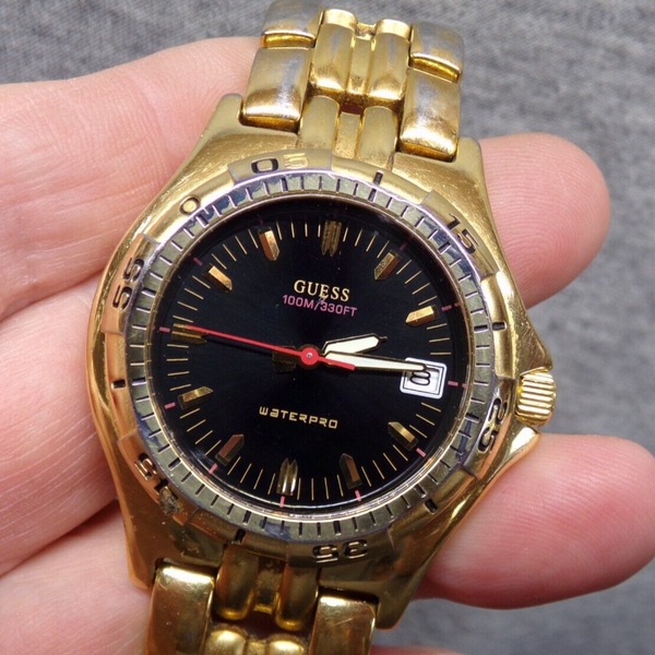 Men's GUESS "WaterPro" Gold Diver's Watch w/ New Battery - Works Great ...