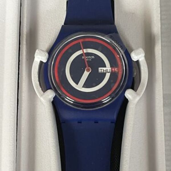 Swatch Watch Blue To Basics SO28N703 Gent 34mm Circles Face Day Date ...