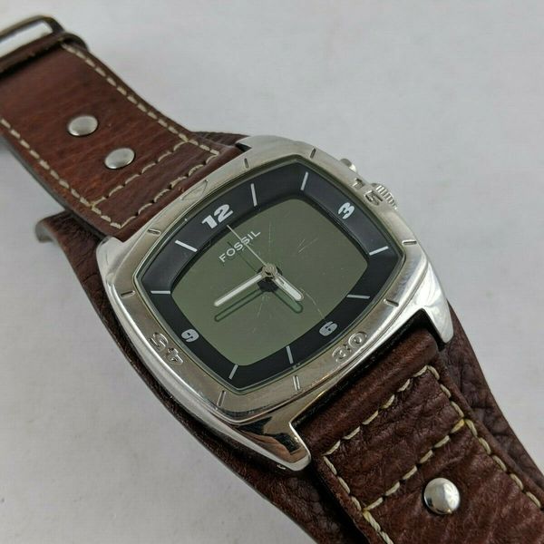 Fossil AM-3695 Men's Watch | Brown Leather Band, Blue Mirror Dial | New ...