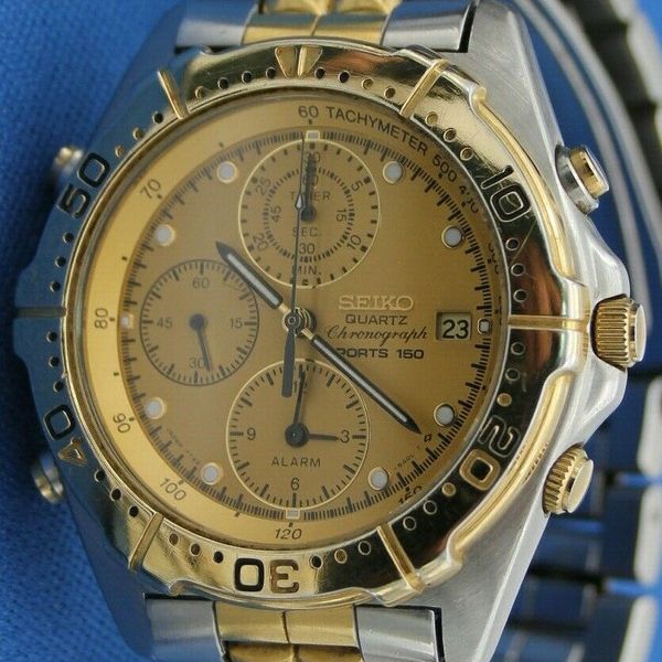 SEIKO quartz chronograph SPORTS 150 alarm 7T42 6A00 divers watch ...