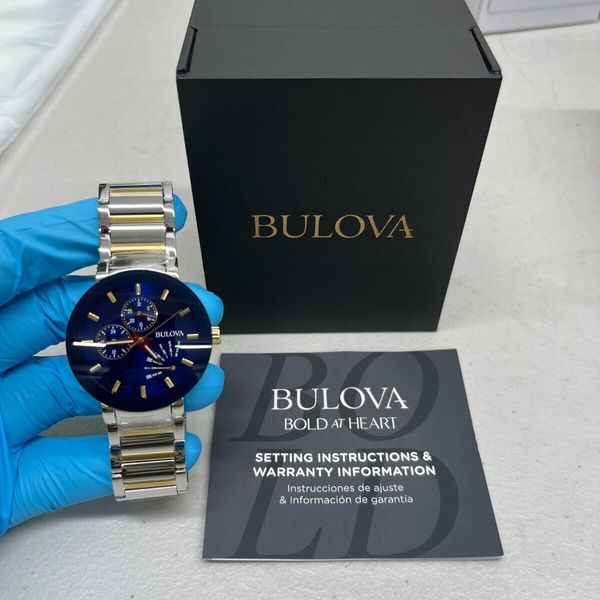 Bulova 98C123 Two Tone Stainless Steel Blue Dial Wrist Watch for Men ...