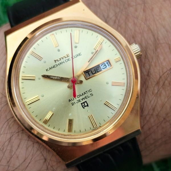 Rare HMT Kanchan Deluxe Automatic 21 Jewels Movement GP Men's Wrist ...