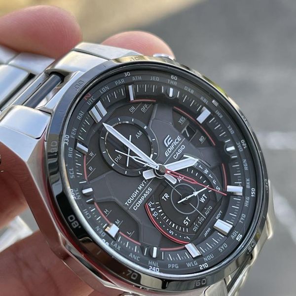 CASIO EDIFICE Radio Solar Watch Compass Function Black Dial Stainless ...