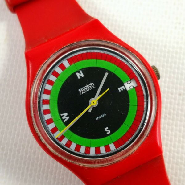 Vintage Swatch COMPASS 584 Swiss Watch Red Water Resistant ...