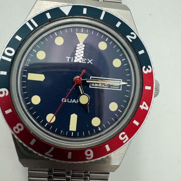 Q Timex Reissue 38mm Stainless Steel Bracelet Watch Stainless Steel/Blue | WatchCharts Marketplace