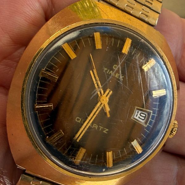 Vintage 1972 Timex Time Machine Gold Tone Quartz Watch Brown Dial ...