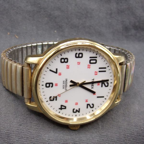 Men's TIMEX Gold Military Watch w/ Backlight & New Battery - Works ...