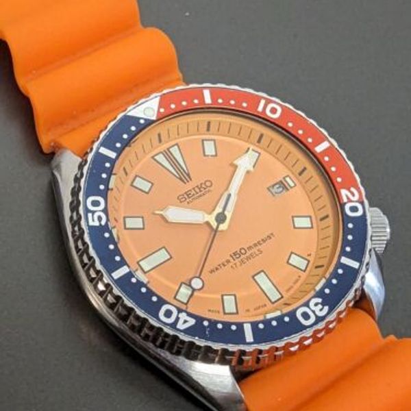 SEIKO 7002 7000 SS MENS DATE DIVE SN #081465 ORANGE PEPSI WATCH ...
