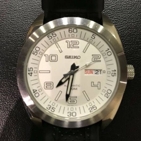 Seiko SNKF09K1 SNKF09 Automatic Watch White BFS 100m Leather Great ...
