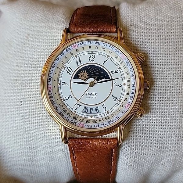 RARE 1996 Timex 37mm Triple Calendar Moonphase Quartz Watch, Original ...