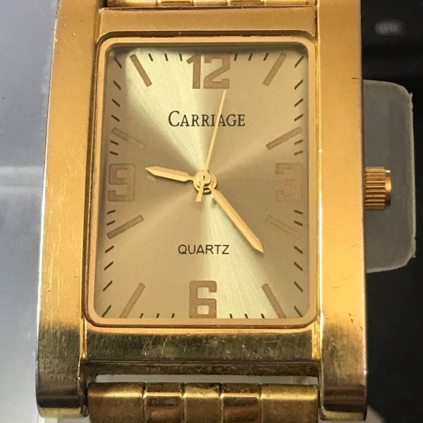 Carriage/TIMEX 28mm Men's Gold Dial Gold Tone Quartz TANK WATCH, Run ...