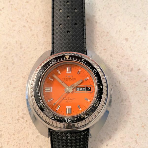 Vintage TECHNOS Automatic Skydiver 1000M Stainless Steel Diver's Watch ...