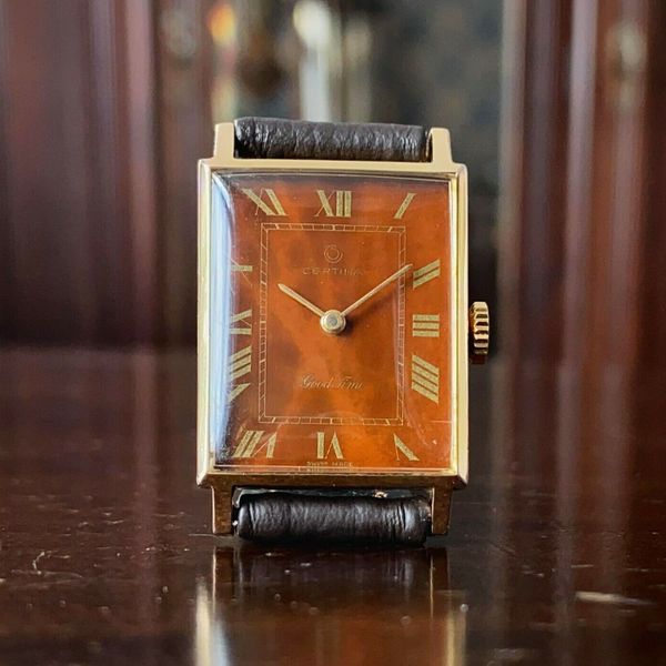 1960s Certina Good Time tank watch, tortoise shell style dial, Cal. 19 ...