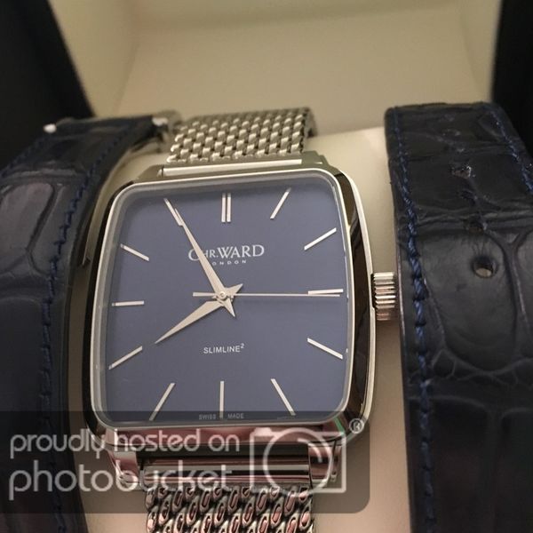 FS: Christopher Ward Slimline Square Mk I (blue dial, both OEM blue ...