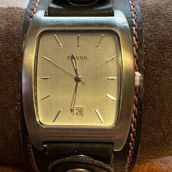 Fossil Watch 34mm Wide Tan Leather Band JR-8151 Silver Tone - Needs New ...