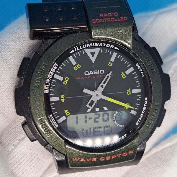 RARE CASIO VINTAGE DIGITAL WATCH 1995 FKT-110 2363 MILITARY GREEN RADIO ...