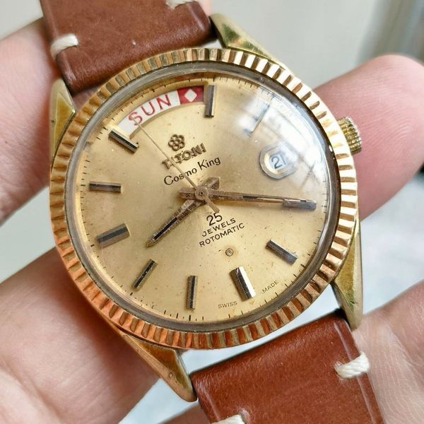 Titoni Cosmo King 737 Solid Gold Bezel Automatic 1970s Swiss Made ...