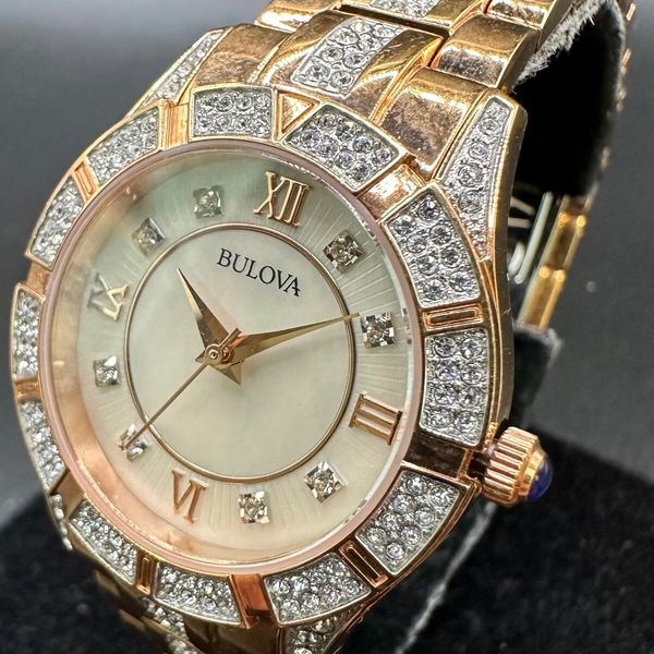 Ladies brand new old stock BULOVA RHINESTONE sample NO MOVEMENT Wrist ...