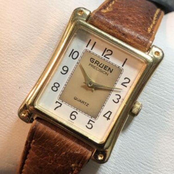 Vintage Gruen Precision Womenâ s Rectangle Watch Gold Tone Ladies Tank ...