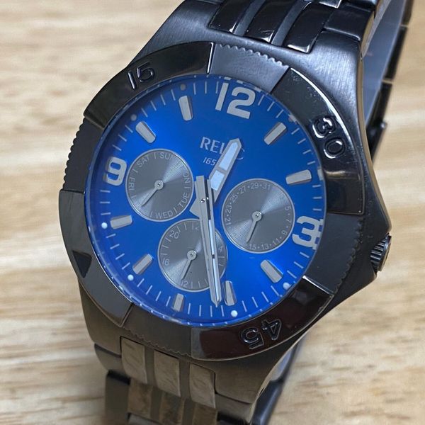 Relic ZR15499 Men 50m Rotating Bezel Black Steel Analog Quartz Watch ...