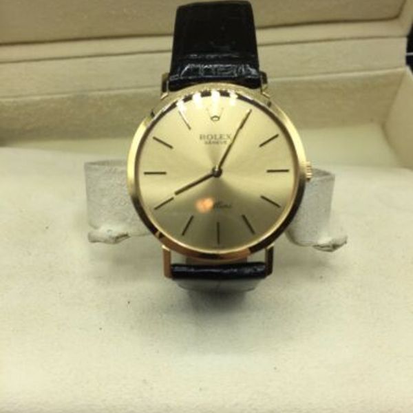Rolex Cellini Mens 18k Gold Wrist Watch Leather Band Model 4112 ...