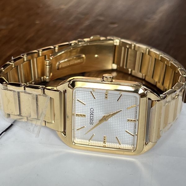 SEIKO Square Gold Dial ESSENTIALS Stainless Steel Women's Watch SWR078 ...