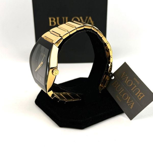 Bulova Gemini Stainless Steel Gold Tone Black Dial Men's Watch 97A164 ...