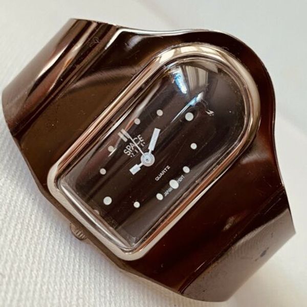 Vintage Cheval Space 2000 Women's Bubble Crystal Cuff Watch Black Ion ...